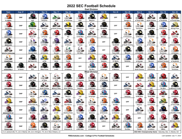 2022 SEC Football Helmet Schedule SEC12 SEC Football